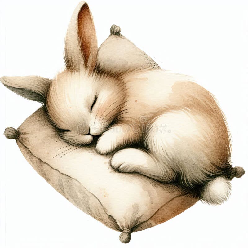 Sleeping Bunny on a Soft Pillow Stock Illustration - Illustration of ...