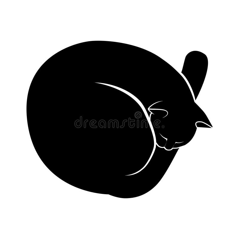 Sleeping Cat Illustration, Stylized Simple Circle Logo Vector Stock ...