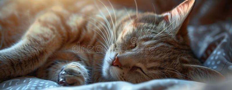 Sleeping Cat Rests Peacefully in Warm Sunlight, Close-up Stock Photo ...