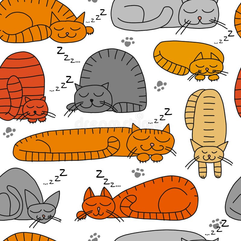 Sleeping Cats, Seamless Pattern for Your Design Stock Vector ...