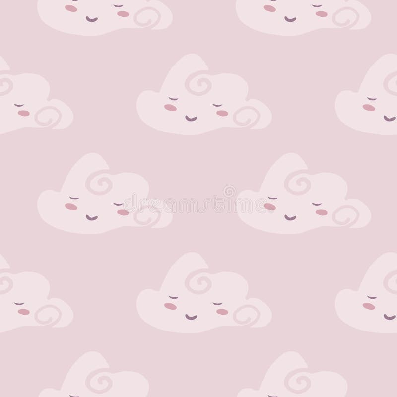 Sleeping Cloud Seamless Pattern Hand Drawn Character Cloud Sky