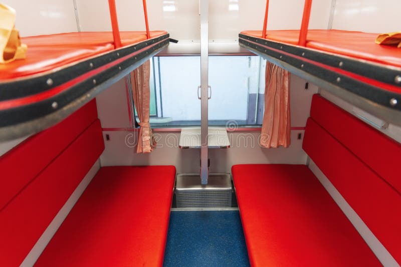 Sleeping Compartment of a Passenger Train from the Inside. Upper Berth ...