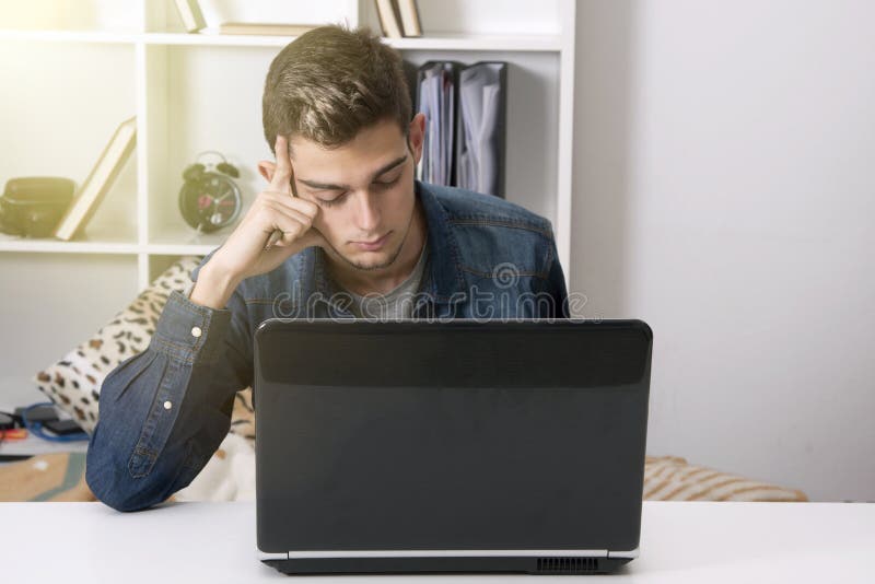 Sleeping with the computer stock image. Image of tired - 82124443