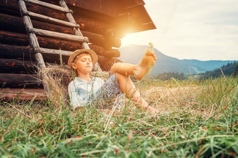 Sleeping country boy stock image. Image of helping, lifestyle - 80760445