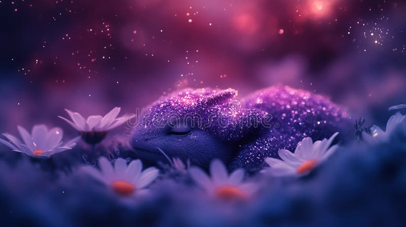 A Sleeping Creature, Adorned with Glitter, Nestled Amongst Flowers in a ...