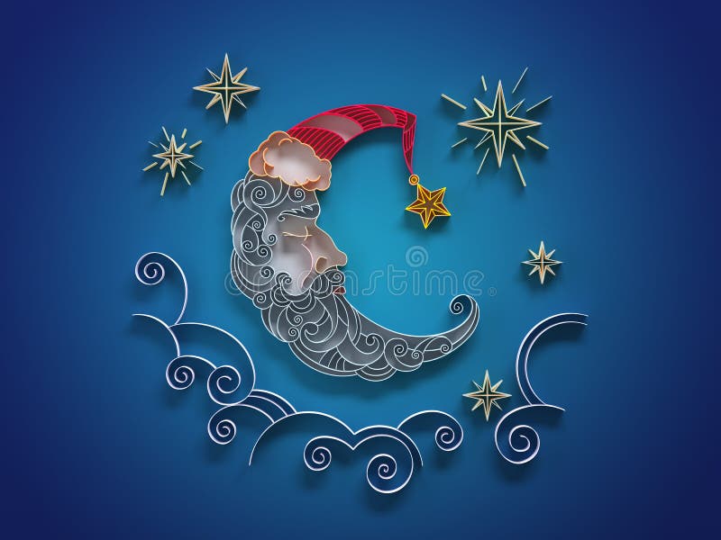 Sleeping Crescent Decoration Quilling Stock Illustration - Illustration ...
