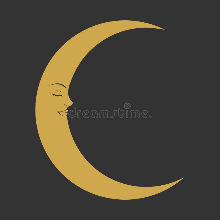Sleeping Crescent Moon with Human Face. Celestial Emblem Stock Vector ...