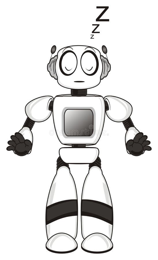 Robot Sleeping. Cyborg Asleep Emotions. Robotic Man Dormant. Vector ...