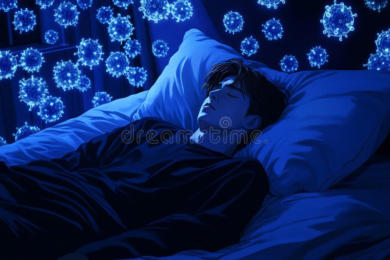 Immune System. Sleeping Figure Surrounded by Floating Virus Particles ...