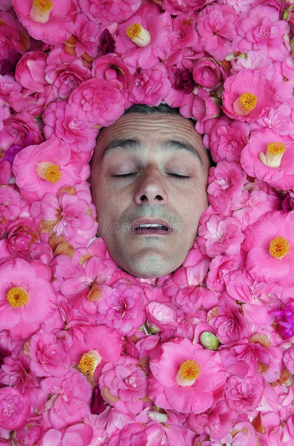 Sleeping in the flowers stock image. Image of portrait - 373115523