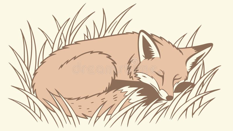 Sleeping Fox Curled Up in Tall Grass, Symbolizing Peace and Wildlife ...