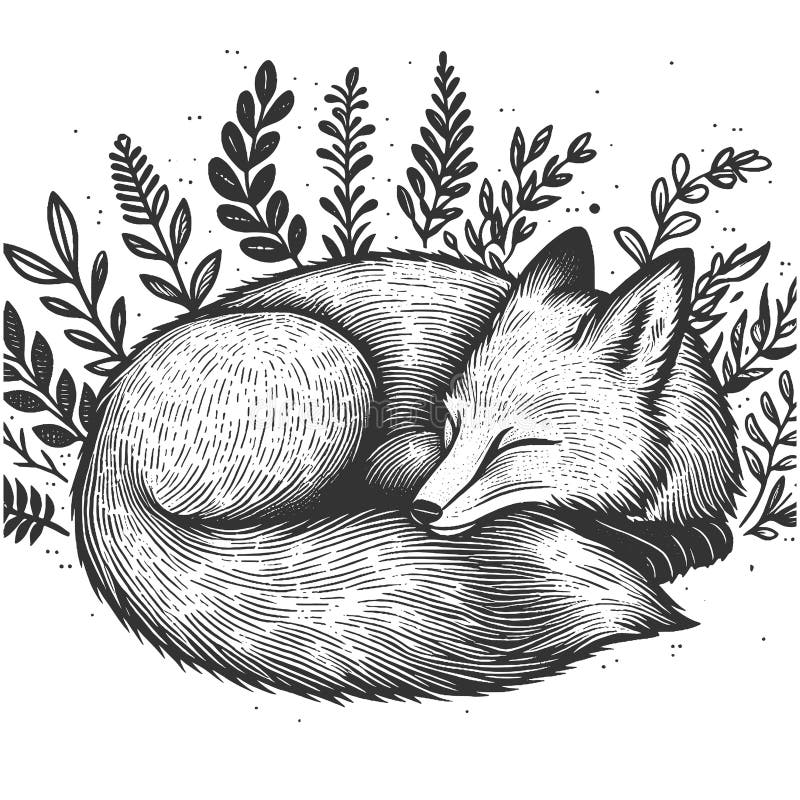 Sleeping Fox In Forest Raster Illustration Stock Image Image Of Wildlife Forest 325470215