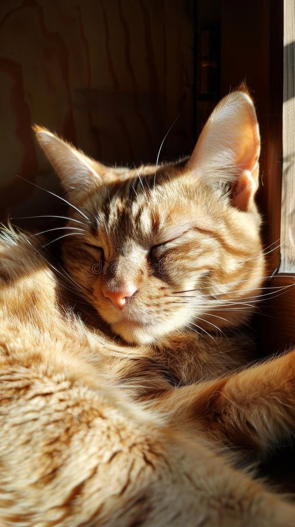 Sleeping Ginger Cat in Sunlight Stock Photo - Image of home, tranquil ...
