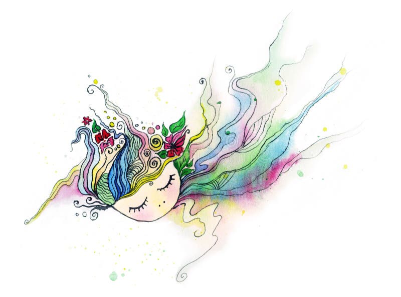 Sleeping Girl with Watercolors Stock Illustration - Illustration of ...