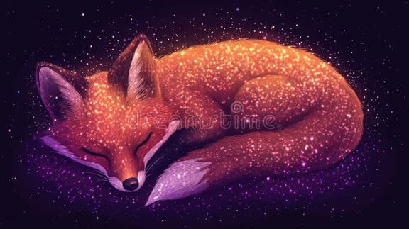 Sleeping Glitter Fox in a Purple Space Stock Illustration ...