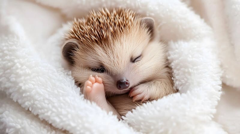 Sleeping Hedgehog Snuggled in a Fluffy Blanket Stock Illustration ...