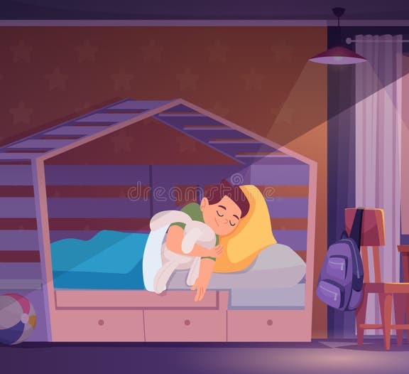 Sleeping Kids. Adorable Kid Sleeping in Bed Stock Illustration ...