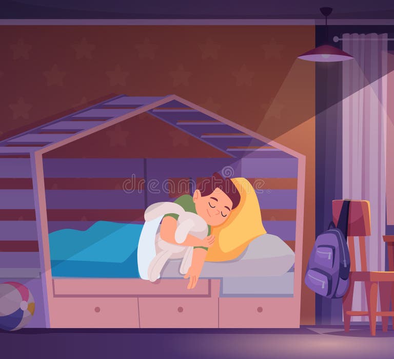 Sleeping Kids. Adorable Kid Sleeping in Bed Stock Illustration ...