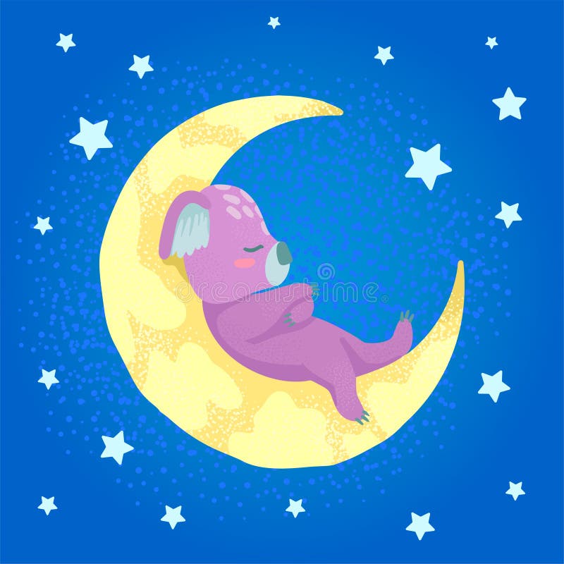 Sleeping Koala on the Moon. Vector Drawing with Dot Textures. Kids ...