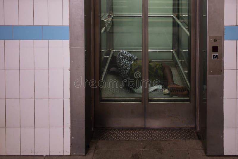 Sleeping Man in the Elevator Stock Image - Image of failed, miserable ...