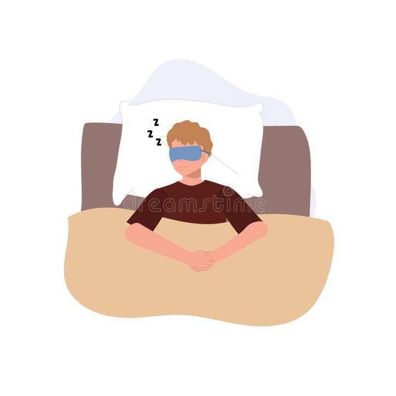 Sleeping Man in Pajamas with Eye Mask on Bed. Nighttime Illustration ...