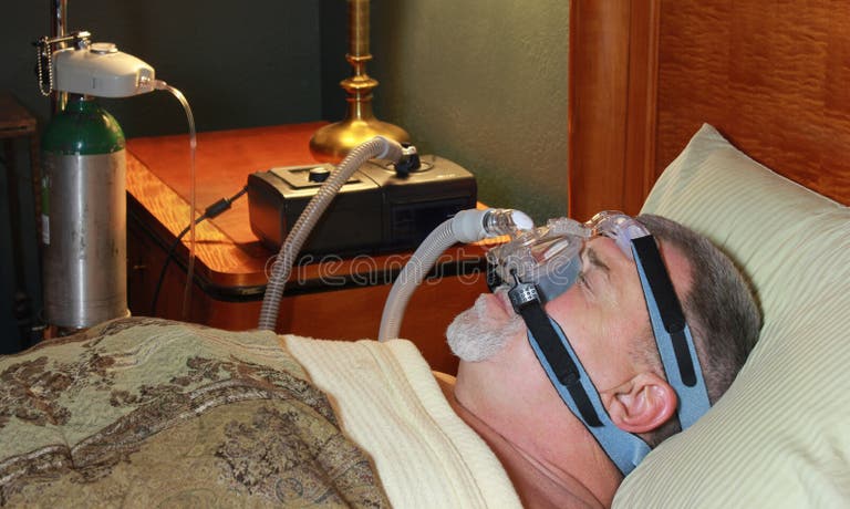 Sleeping Man (Profile) with CPAP and Oxygen Stock Photo - Image of ...