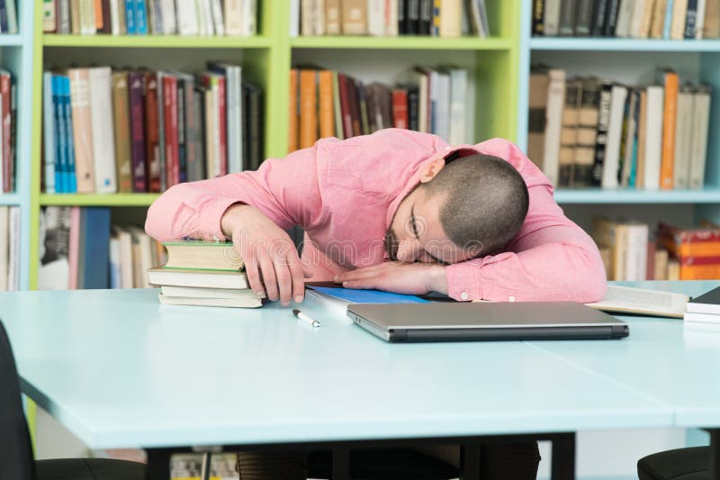 Tired Student Sleeping in Library Stock Image - Image of bored ...