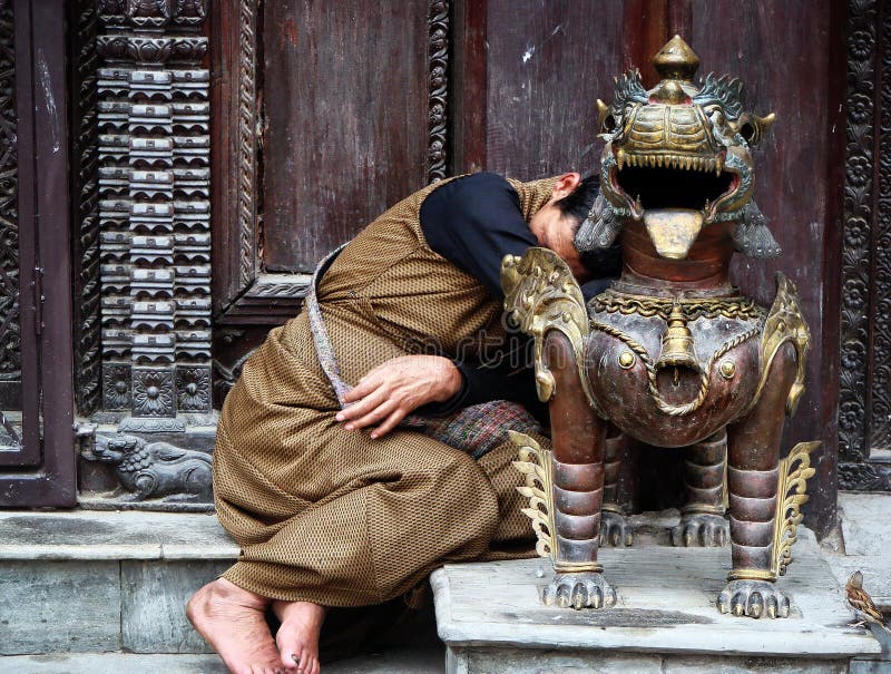 Sleeping monk editorial stock photo. Image of bench, male - 23801818