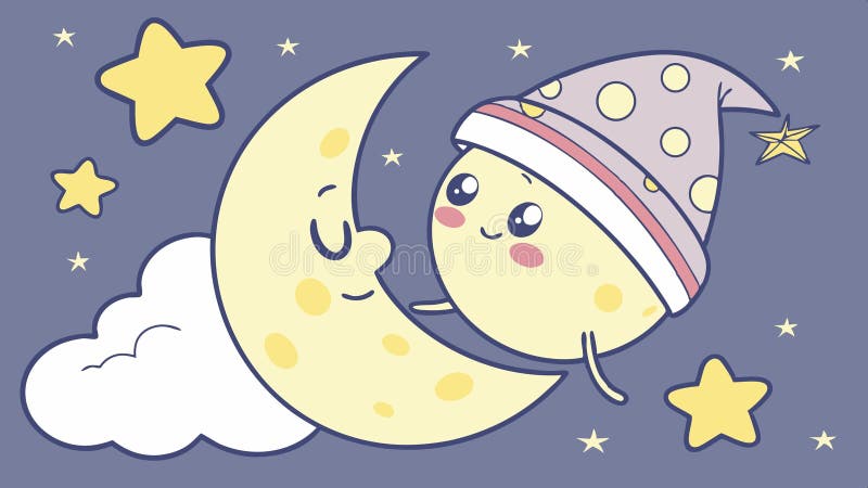 Sleeping Moon Character, Night Sky for Bedtime Designs Vector Design ...