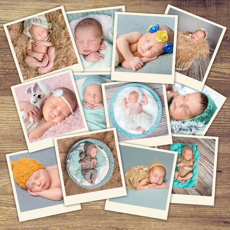 Sleeping Newborn Babies Collage Stock Photo - Image of hands, person ...