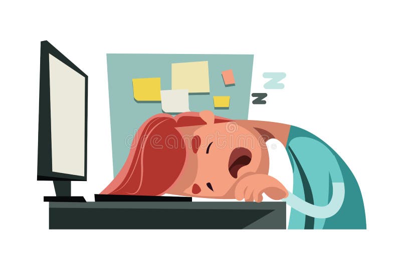 Sleeping at Office on Computer Illustration Cartoon Character Stock ...