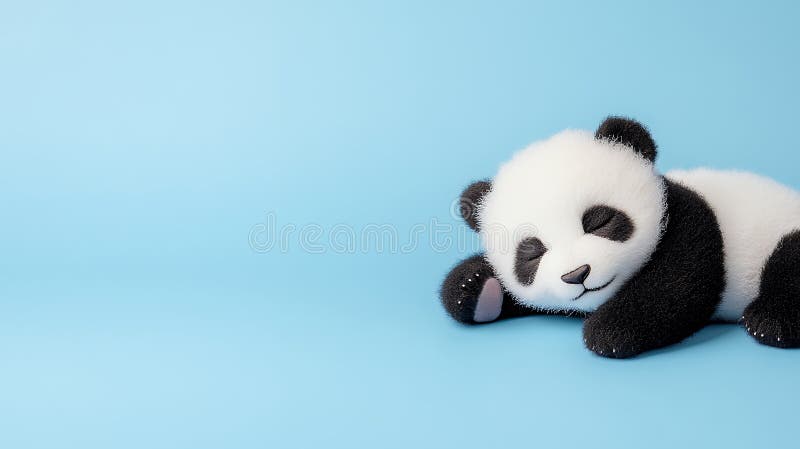 Sleeping Panda Plush Toy Against Solid Light Blue Background Stock ...