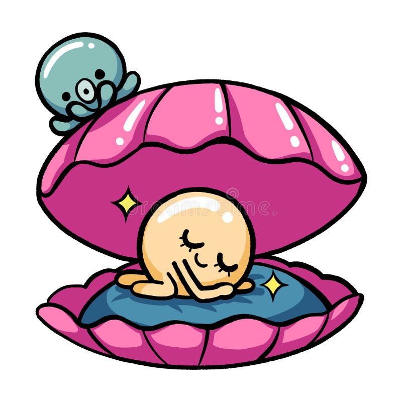 Sleeping Pearl in a Pink Shell. Stock Illustration - Illustration of ...