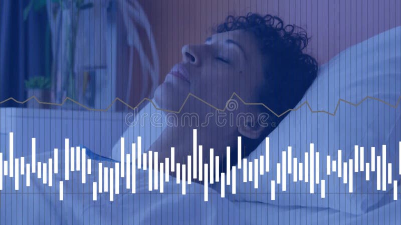 Sleeping Person in Bed with Brainwave Data Animation Overlaying in ...
