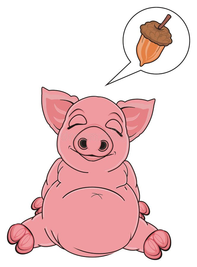 Sleeping pig and an acorn stock illustration. Illustration of oink ...