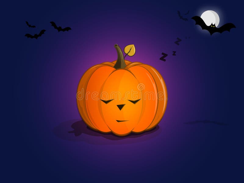Sleeping Pumpkin at Night before Halloween Under Moon Stock Vector ...