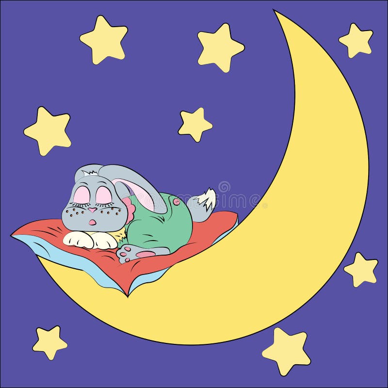 Sleeping Rabbit on the Moon Drawing for Children Stock Vector ...