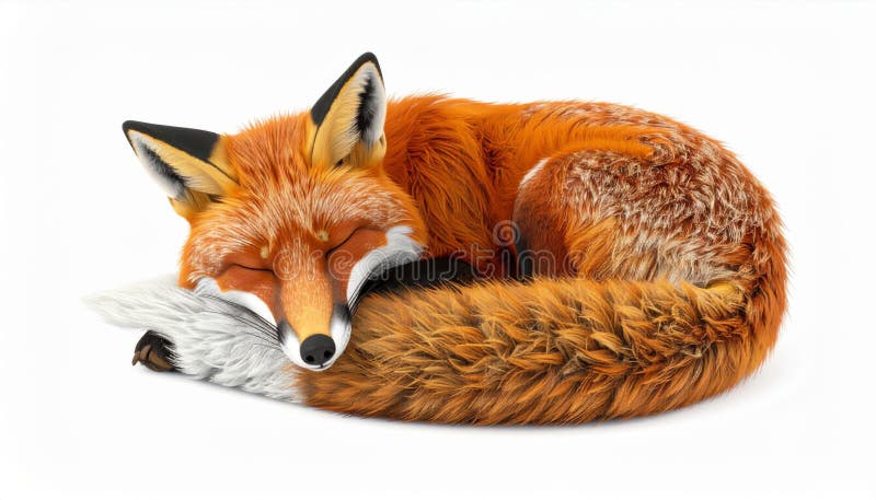 Sleeping Red Fox Curled Up on White Background Stock Illustration ...