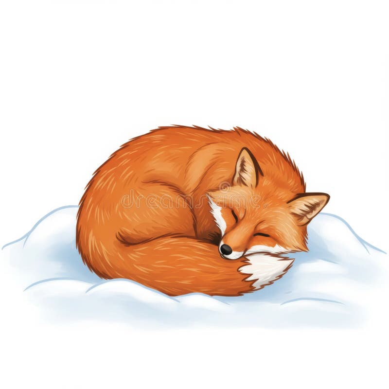 Sleeping Red Fox in the Snow Stock Illustration - Illustration of sweet ...