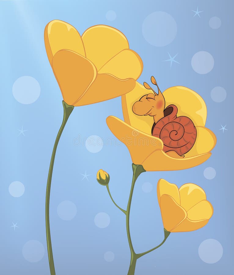 A Sleeping Snail and a Yellow Flower Cartoon Stock Vector ...