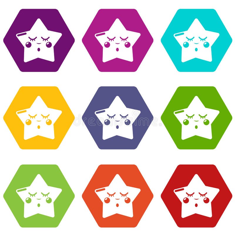 Sleeping Star Icons Set 9 Vector Stock Vector - Illustration of star ...