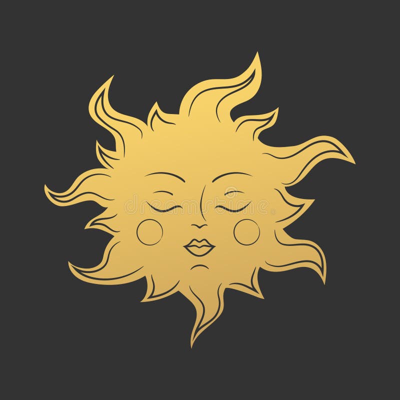 Sleeping Sun Golden Celestial Emblem on Dark Background Stock Vector ...