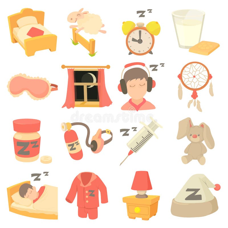 Sleeping Symbols Icons Set, Cartoon Style Stock Vector - Illustration ...
