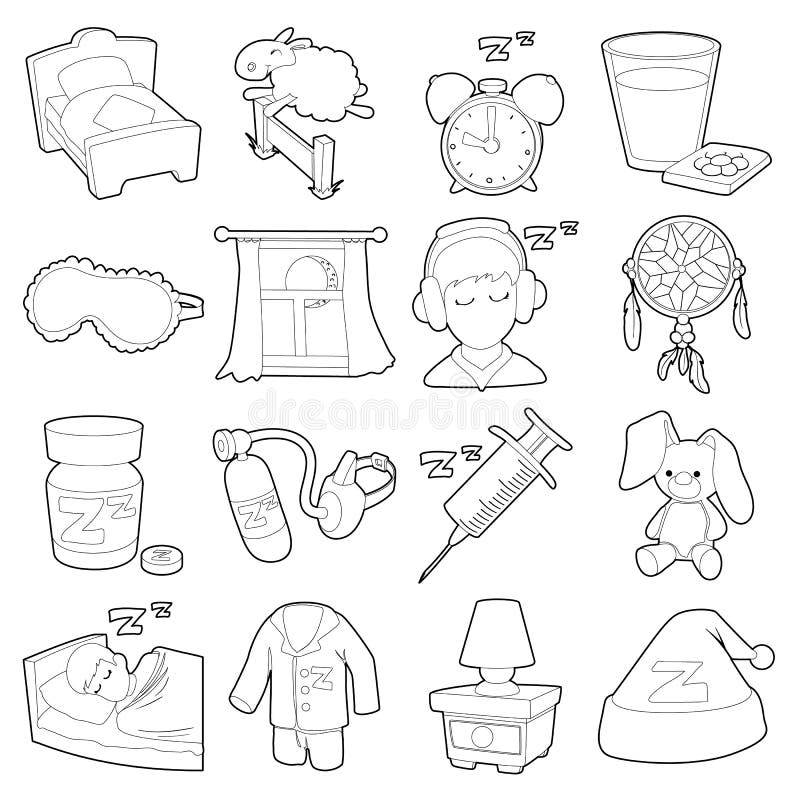 Sleeping Symbols Icons Set, Outline Style Stock Vector - Illustration ...