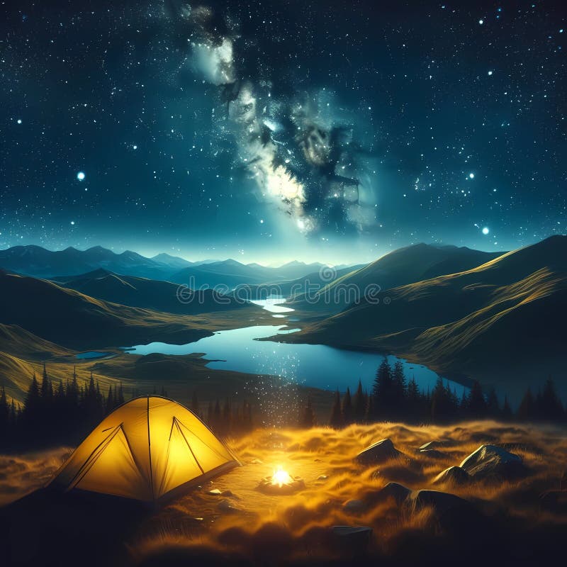 Great outdoors night tent stock illustration. Illustration of ...