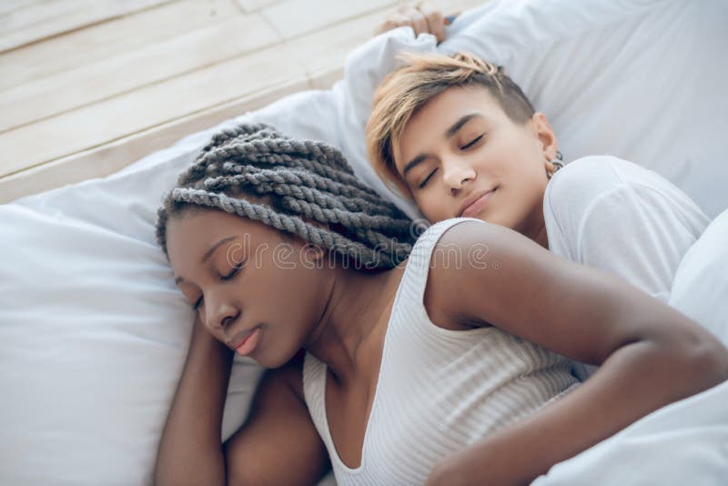 Two Girls Sleeping Together in the Bed Stock Photo - Image of lgbt ...