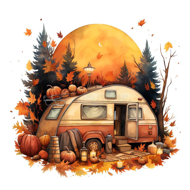 Sleeping Under Stars Autumn Fall Watercolor Illustration Stock ...