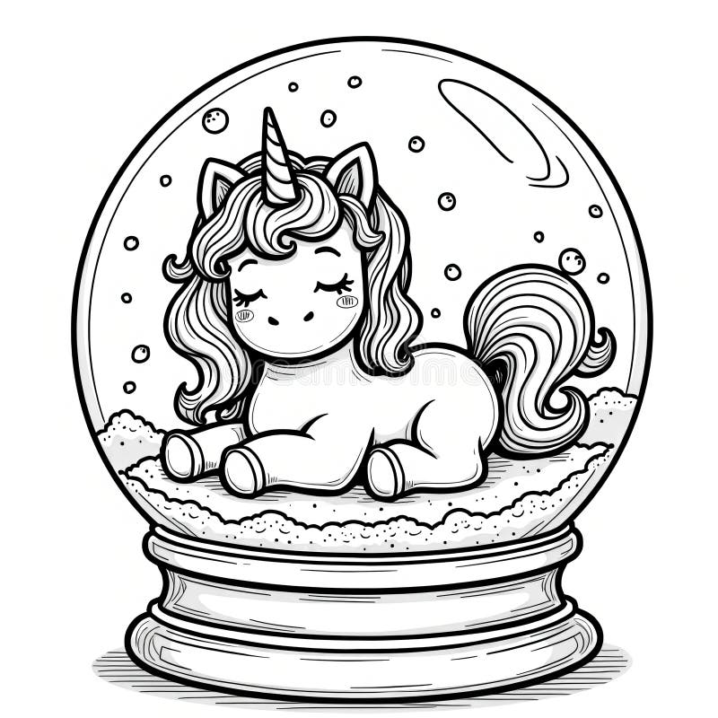 Sleeping Unicorn Inside Snow Globe Winter Stock Illustration ...