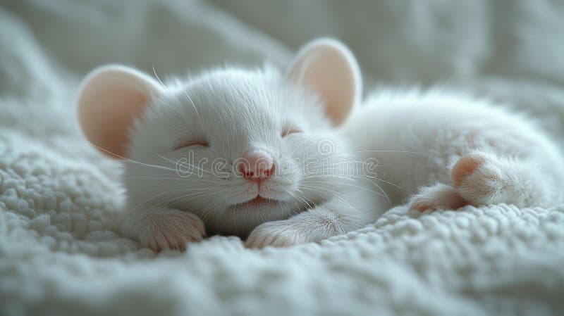 Sleeping White Mouse on Soft Blanket Generative AI Stock Illustration ...