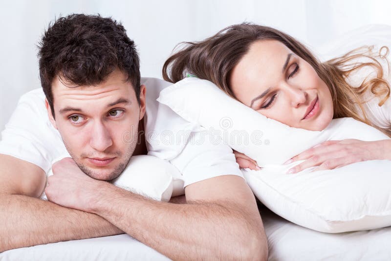 Sleeping Wife and Thoughtful Husband Stock Image - Image of marriage ...